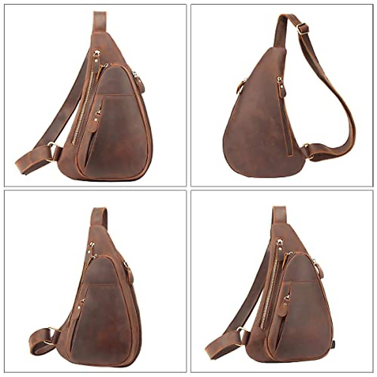 Leathario Leather Sling Bag for Men Chest Crossbody Shoulder Small Daypack Multipurpose Casual Travel