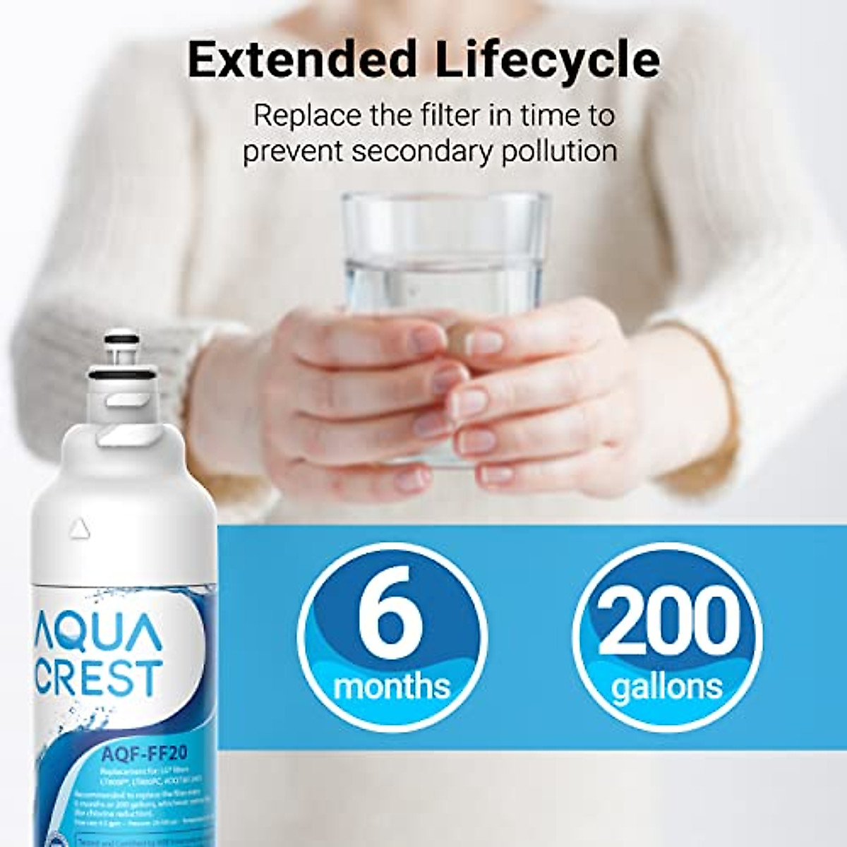 AQUA CREST ADQ73613401 Refrigerator Water Filter, Replacement for LG® LT800P®, ADQ73613402, ADQ73613408, ADQ75795104, 46-9490, LSXS26326S, LMXC23746S, LMXC23746D (Pack of 3)