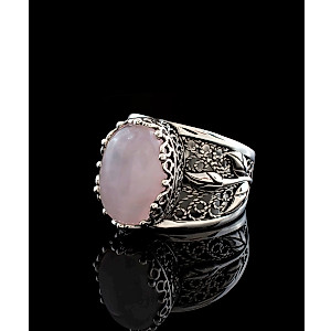 Filigranist 925 Sterling Silver Filigree Art Lace Embroidery Tulip Detailed Women Cocktail Ring with Rose Quartz Gemstone, Luxurious Gift Packed (Rose Quartz, 8)