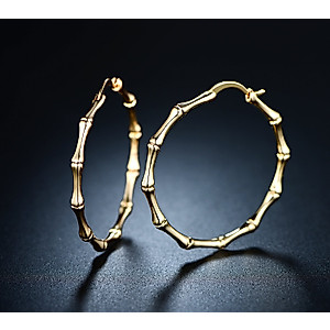 Gold Bamboo Hoop Earrings for Women | Barzel 18k Gold Plated Bamboo Earrings For Women (Gold)
