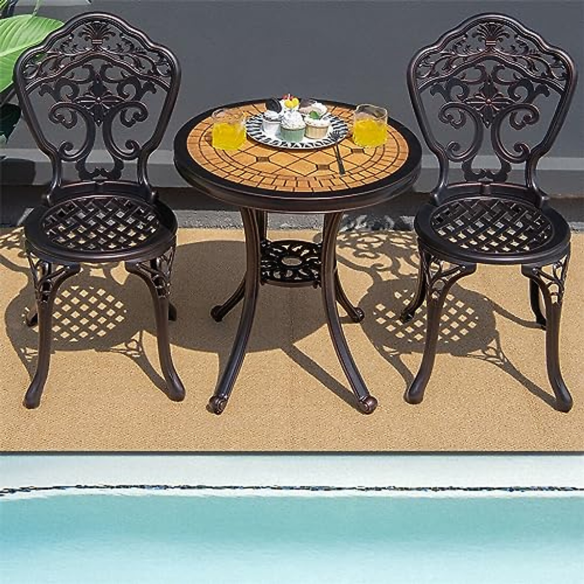 LUKEO 3PCS Patio Bistro Set Round Table Chairs All Weather Cast Aluminum Yard