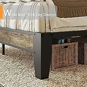 LIKIMIO King Bed Frame, Storage Headboard with Charging Station, Solid and Stable, Noise Free, No Box Spring Needed, Easy Assembly (Walnut and Beige)