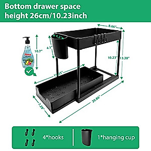 Under Sink Organizers and Storager,Under the Sink Organizer Kitchen Sink Organizer with Hooks, Hanging Cup,2-Tier Multi-purpose Holywarm Under Sink Organize,Bathroom Organizer, 2 Pack