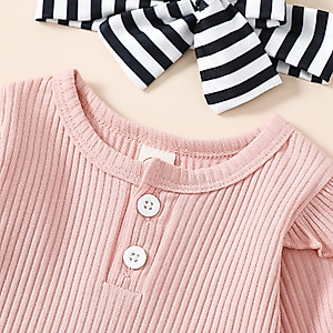 ADXSUN Newborn Baby Girl Clothes Ribbed Ruffled Romper+Striped/Cow/Leopard Flared Pants Infant Outifts 0-18 Months