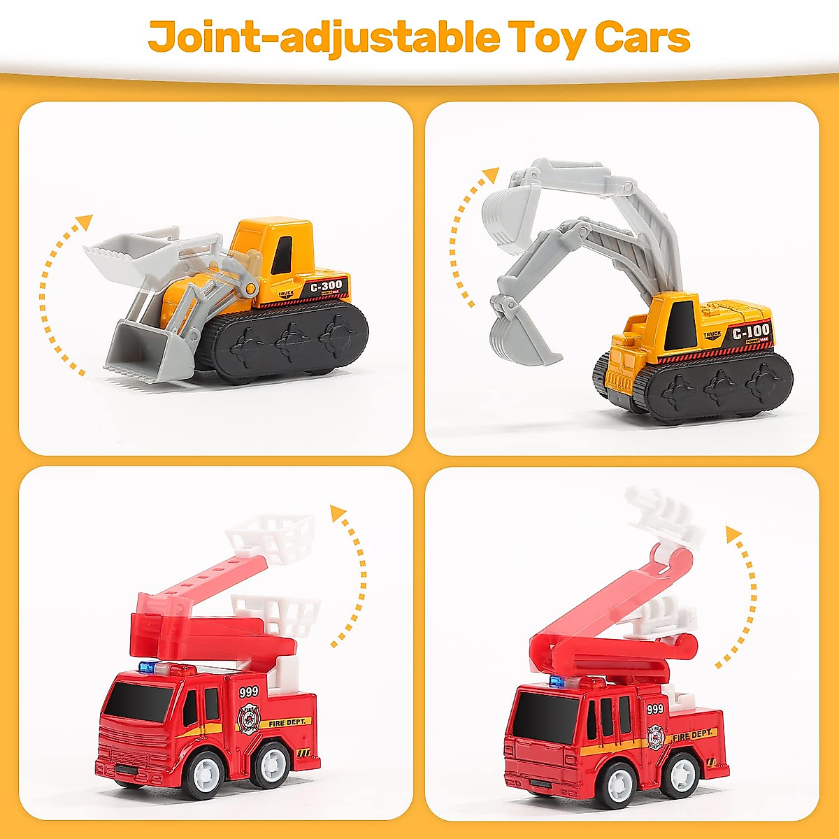 Car Toys with Play Mat, Toy Cars for Boys,Car Toys for Toddlers,Pull Back Cars Include Construction Vehicles, Fire Vehicles, etc.10 Road Signs 4 Dolls,Vehicle Toy Set for Kids.
