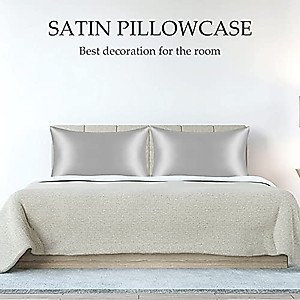 Satin Pillowcase, DIGHEIGG Silk Pillowcase for Hair and Skin, Pillow Cases for Sleeping Set of 2 with Envelope Closure (Dark Grey, 20 ×30 inches)