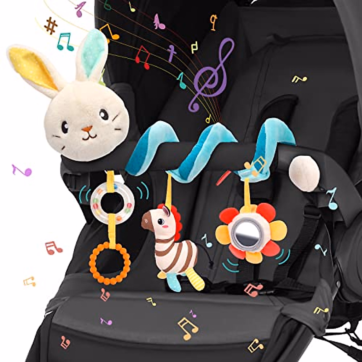 JERICETOY Stroller Toy, Carseat Toys for Infants,Infant Baby Spiral Plush Toys Stroller Toys Hanging Crib Activity Toy for Crib Bed Stroller Car Seat, Hanging Rattle Toy
