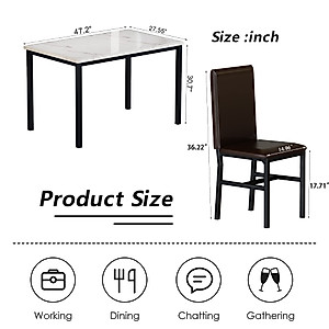 AWQM 5 Pieces Dining Table Set, Kitchen Table Set with Faux Marble Top Table and 4 Faux Leather Upholstered Chairs for Kitchen, Breakfast Nook, Dining Room, Black