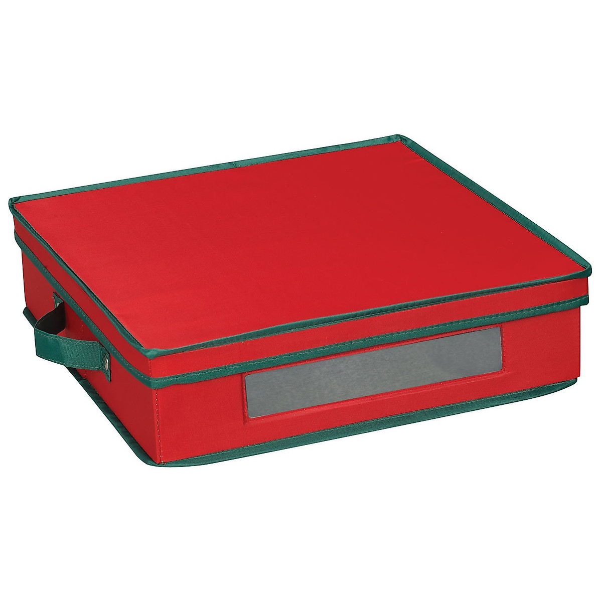 Household Essentials Holiday China Storage Chest with Lid and Handles | Charger Plates and Platters | Red Canvas with Green Trim