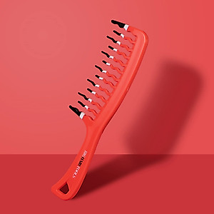 KISMETICS Big Hair Tools Extra Large Wide Tooth Comb for Thick, Curly, Wavy or Long Hair - Frizz-Free Detangling Shower Comb - Orange