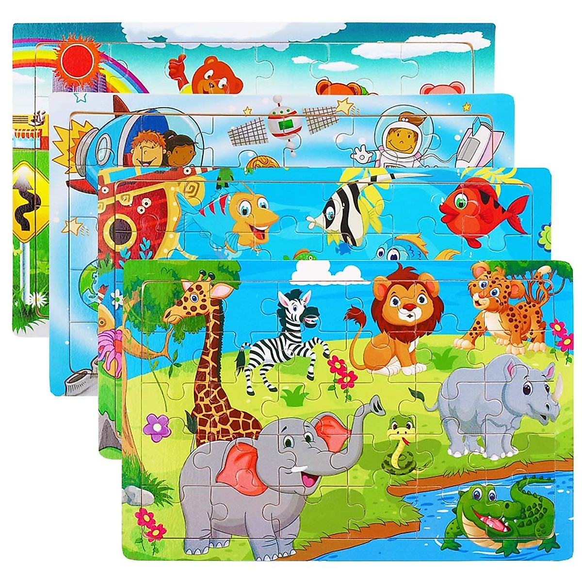 Wooden Jigsaw Puzzles for Kids Age 3-5 Year Old 30 Piece Colorful Wooden Puzzles for Toddler Children Learning Educational Puzzles Toys for Boys and Girls (4 Puzzles)