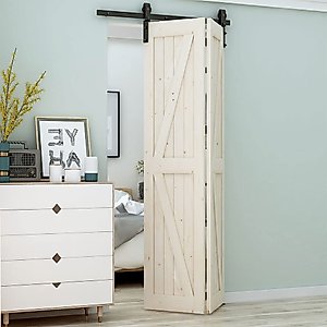 LTIYITL 4FT Bi-Folding Sliding Barn Door Hardware,Smoothly and Quietly-Heavy Duty -Simple and Easy to Install for 2 Doors Hardware Kit,Basic J[No Door ]