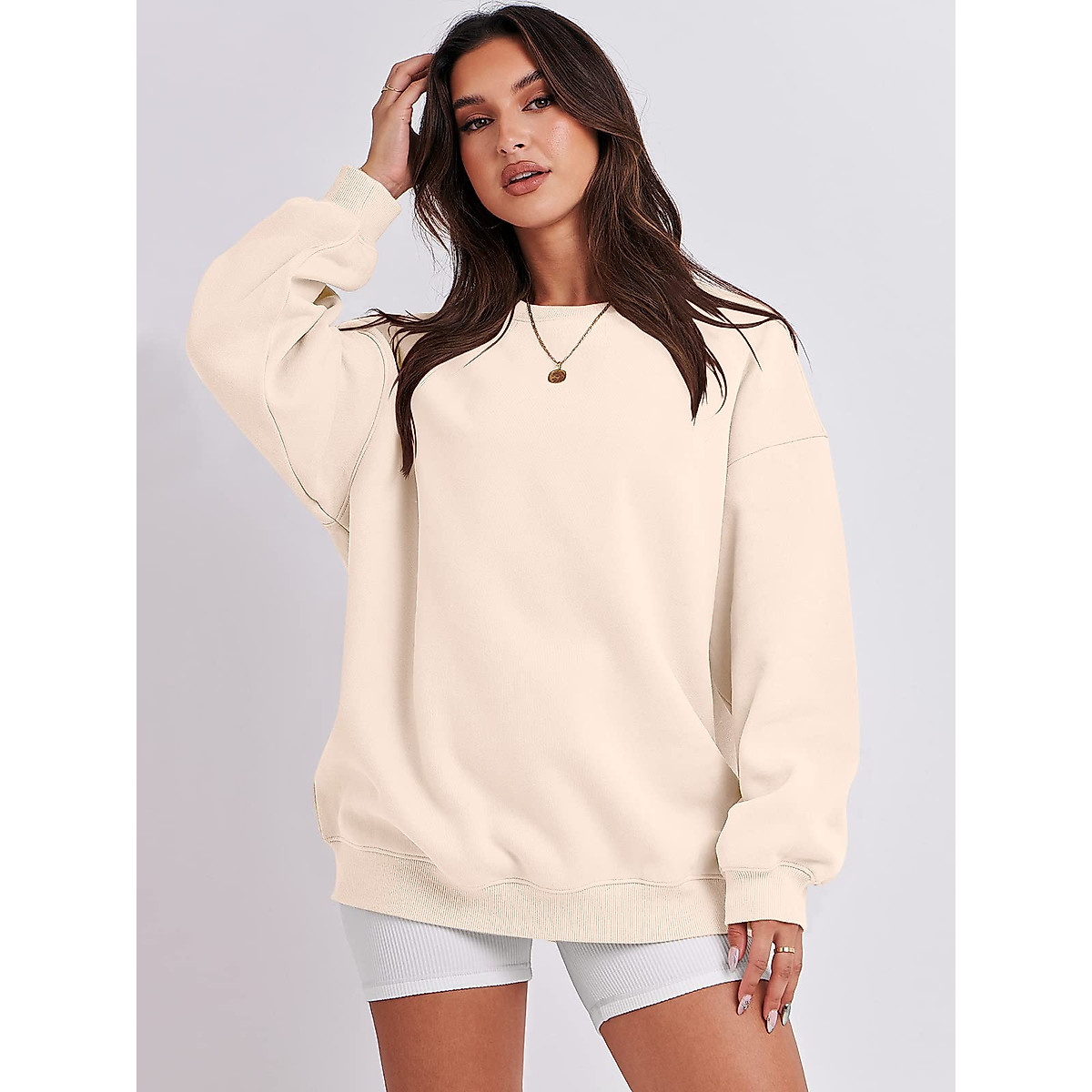 ANRABESS Sweatshirt for Women Oversized Crewneck Hoodies Fleece Casual Pullover Top Fall Fashion Outfits Clothes 2025 A1019 apricot Small