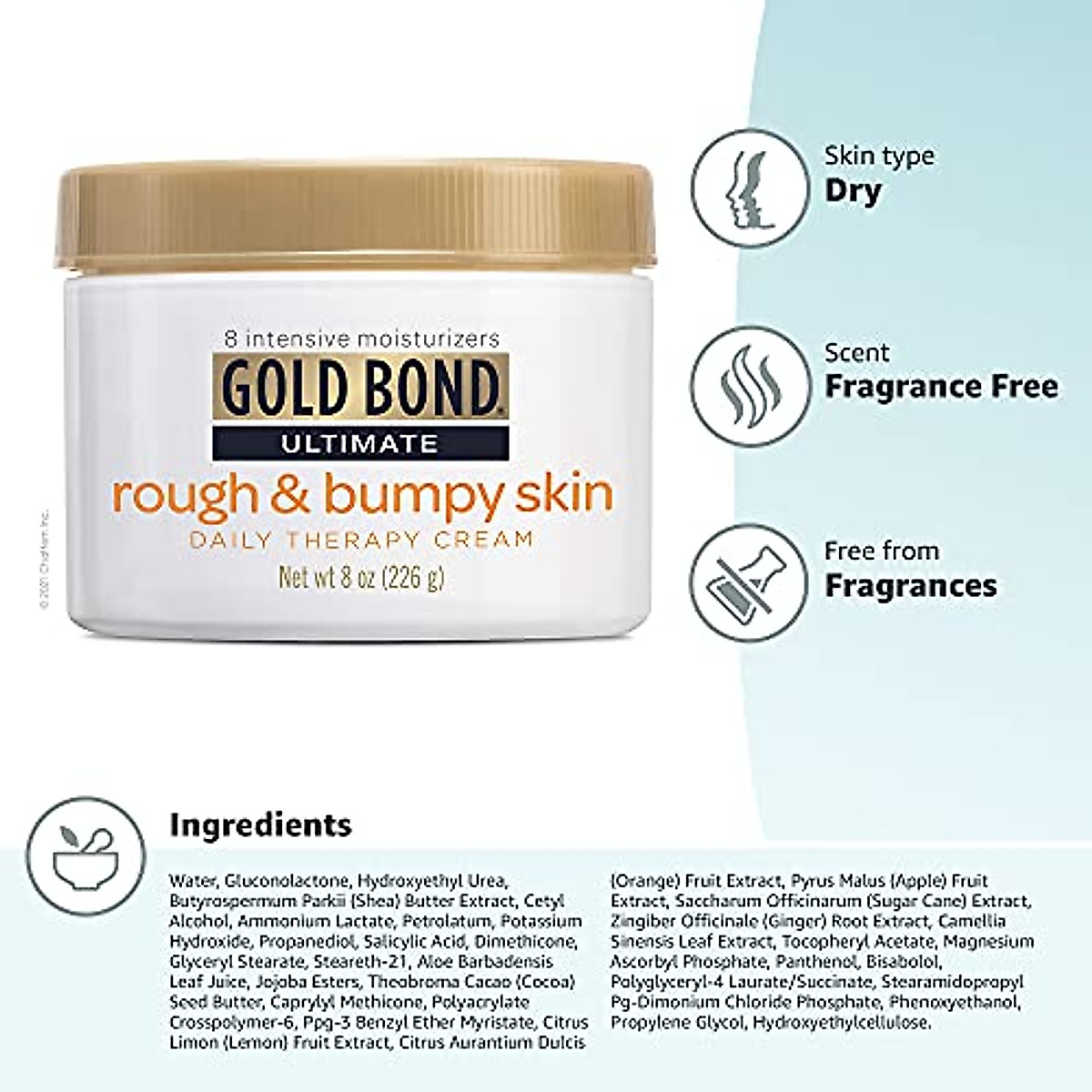 Gold Bond Rough & Bumpy Daily Skin Therapy Cream, 8 oz., With 7 Moisturizers & 3 Vitamins
