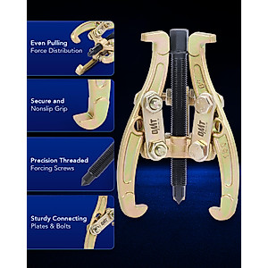 Orion Motor Tech Gear Puller Set, 3" 4" 6" 8" 3 Jaw Puller Kit for Pulley Gear Bearing Flywheel Removal, Heavy Duty Pulley Puller with Reversible Jaws 4 pcs Bearing Puller Tool Kit