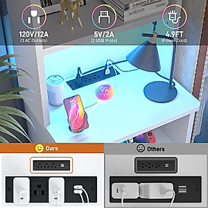 Tall Nightstands Set of 2 with Charging Station and LED Lights - 47" Tall Bedside Table with Adjustable Bookshelf, Industrial End Table Side Table with Storage Cabinet for Home Office, White