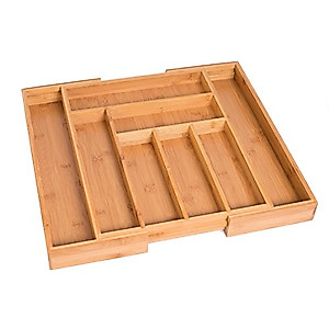 BirdRock Home Bamboo Expandable Utility Drawer Organizer – Utensil Silverware – Spoon Knife Fork – 17.5 Inch – Large – Natural Wood – Tray – Adjustable Kitchen Organization