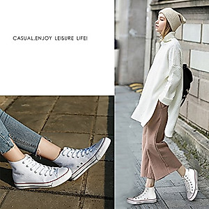 ZGR Womens Fashion Canvas Sneaker Low Cut Lace ups Casual Shoes (8 B(M) US, High-Top White)