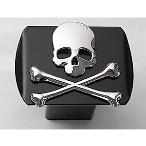 Metal Skull 3D Chrome Bone Metal Emblem on Black Trailer Metal Hitch Cover Fits 2" Receivers New