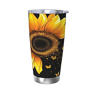 AYCZN Watercolor Sunflower Butterfly 20 OZ Tumbler Stainless Steel Travel Coffee Mug, Floral Insulated Water Bottle with Lid and 2 StrawsLeakproof Thermal Cup