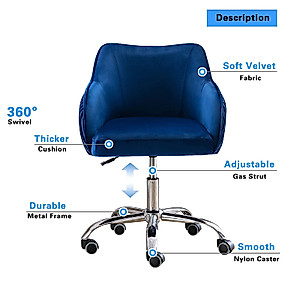 CAELUM Cute Desk Chair for Teen Girl Kids, Home Office Computer Desk Chairs with Wheels and Arms, Comfy Velvet Fabric Swivel Rolling Task Chair Vanity Chair for Makeup Room, Bedroom, Living Room