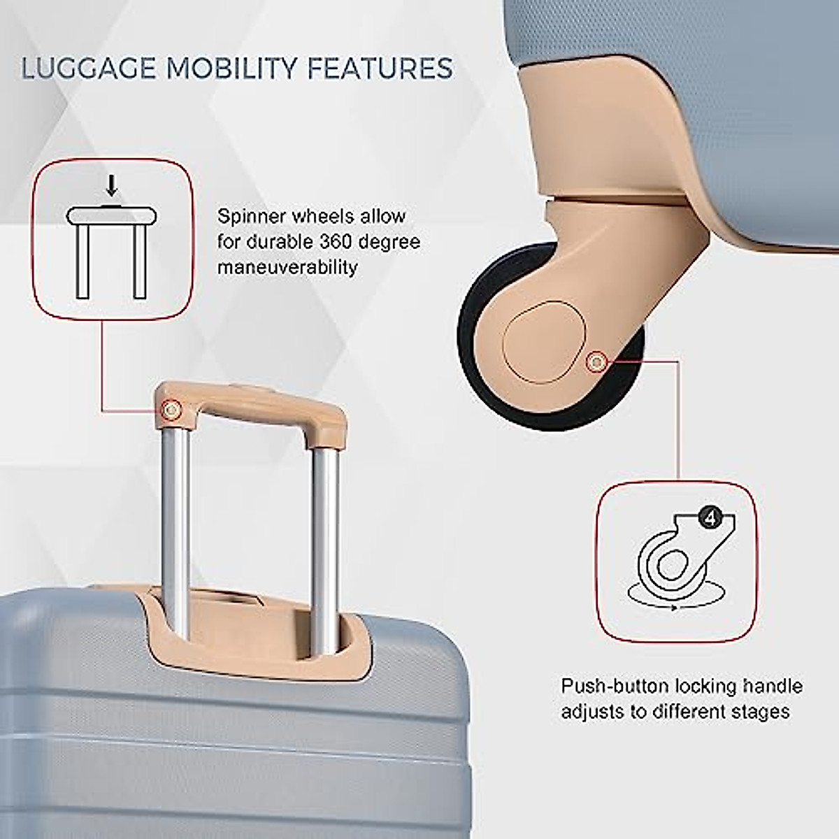 Merax 3 Piece Expandable ABS Hardshell Luggage Sets Spinner Wheel Suitcase TSA Lock Suit Case, New Light Blue, 20/24/28 Inch