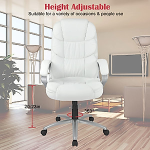 Executive Office Chair Pu Leather Computer Chair with Lumbar Support Modern High Back Adjustable Ergonomic Desk Chair for Home Office White