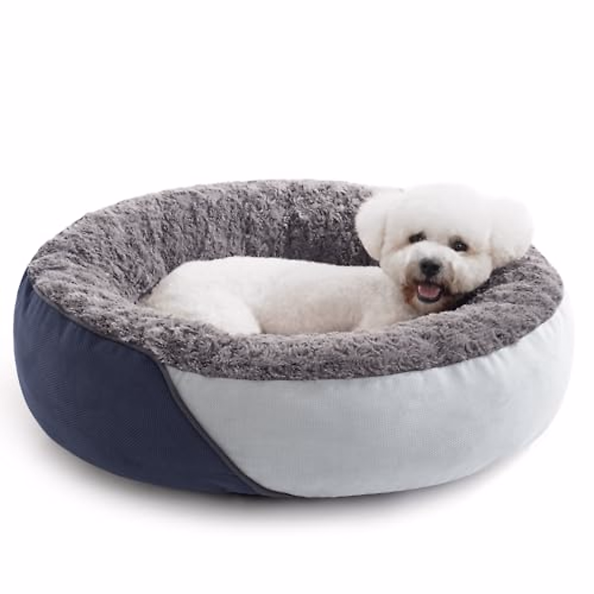 SHU UFANRO Calming Dog Beds for Small Medium Dogs and Cats, Round Dog Cuddler Cozy Bed, Washable Fluffy Plush Pet Bed with Waterproof Bottom (23"x 23"x 8")
