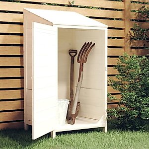 GOLINPEILO Wooden Garden Storage Shed, Outdoor Storage Cabinet, Garden Wood Tool Shed, Outside Wooden Shed Organizer for Yard, Patio, Deck and Porch, White 21.7"x20.5"x44.1" Solid Wood Fir
