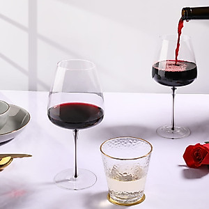 L＆J Home Red Wine Glasses Set of 4 - Hand-Blown Primary Colored Sandwich Burgundy Glasses with Smoke Hue Design - Premium Crystal Clear Wine Glasses - 21 Ounce