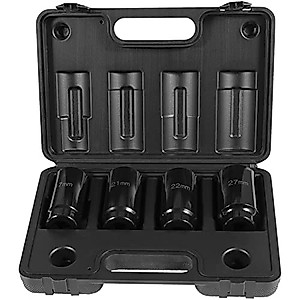 4 Pack Crank Bolt Socket Set, 17MM, 21MM, 22MM, 27MM, Harmonic Balancer Socket Set, 1/2-Inch Metric Deep Impack Socket Set, 3 Times Momentum Power of Standard Impact Sockets
