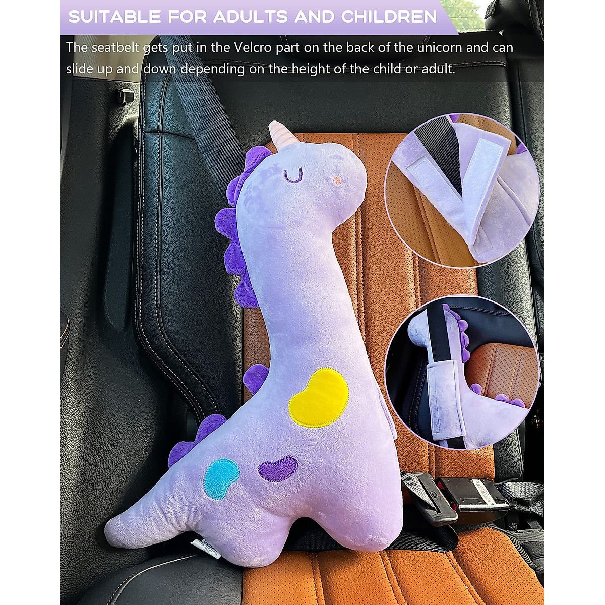 Icepark Seat Belt Pillow for Kids, Seatbelt Pillow Seat Belt Covers Kids Neck Pillow Car Shoulder Pads Safety Belt Protector Cushion, Plush Soft Seat Strap Headrest Neck Support (Unicorn)