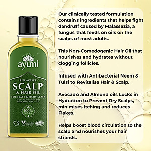 Ayumi Bio-Active Scalp & Hair Oil | Clinically Tested to Reduce Dandruff and Dry Flakes | Soothes Itchy Scalp | Pre Shampoo Treatment | Nourishes & Protects Hair Strands | 5.1 Fl Oz