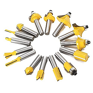 AXSDXA 15 Pcs Router Bits 1/4 Shank Router Bits Set Beginner Router Bit Kit for DIY, Woodworking Project with Storage Case