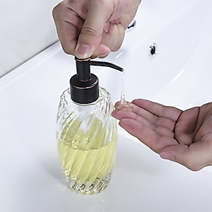 Delle Rosa Countertop Glass Soap Dispenser Oil Rubbed Bronze Clear Glass Bottle Dispenser for Kitchen, Bathroom Essential Oils, Lotions, Liquid Soaps