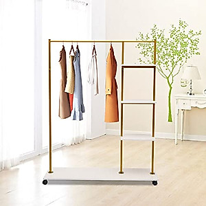 GDAE10 Gold Garment Rack Stand Iron with Universal Wheel and Shelves Square Wedding Dress Bridal Garment Rack Dress Display Stand Floor Hanger Storage Rack for Home Wedding Clothing Store