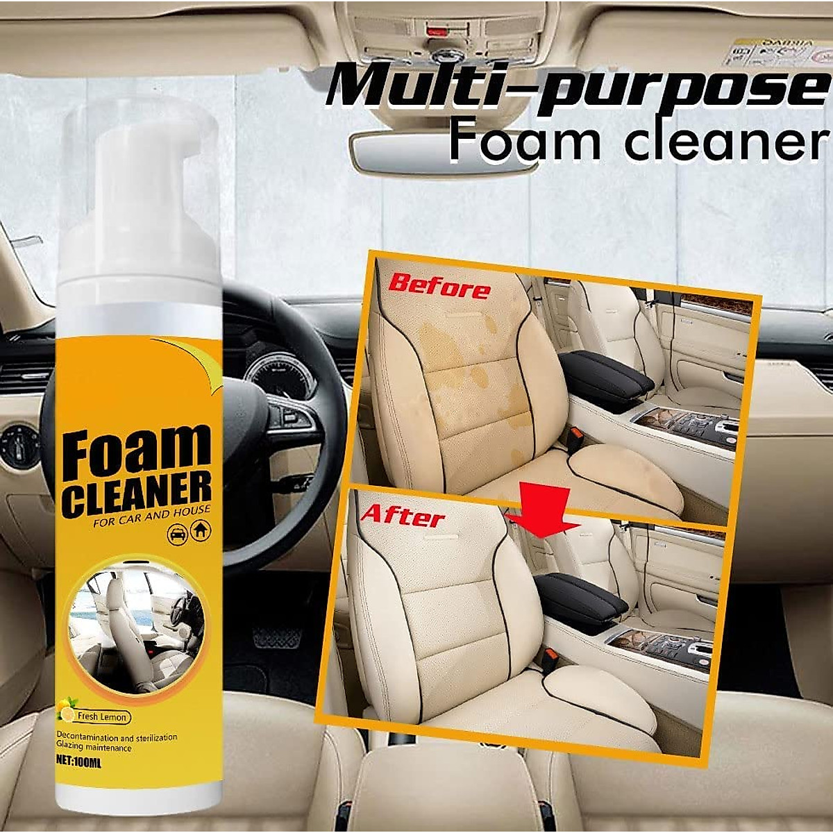 Dragon Honor 2PCS Multipurpose Foam Cleaner Spray,All-Purpose Household Cleaners for Car and Kitchen, Leather Decontamination,Suitable for Car House and Kitchen (100ML)