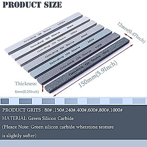 CBRIGHT 7pcs Knife Sharpening Stone Set,7 Grit Green Silicon Carbide Whetstone Stick Honing Stone for Knife,Scissor,Moldel and Bladed Tools 80# 150# 240# 400# 600# 800# 1000# (5.9x0.47x0.24Inch)