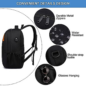EZUOLA Backpack for Men, 17 inch Travel Laptop Backpack Business Work Laptop Bag with USB Charging Port Water Resistant Computer Bag College Bookbags, Black