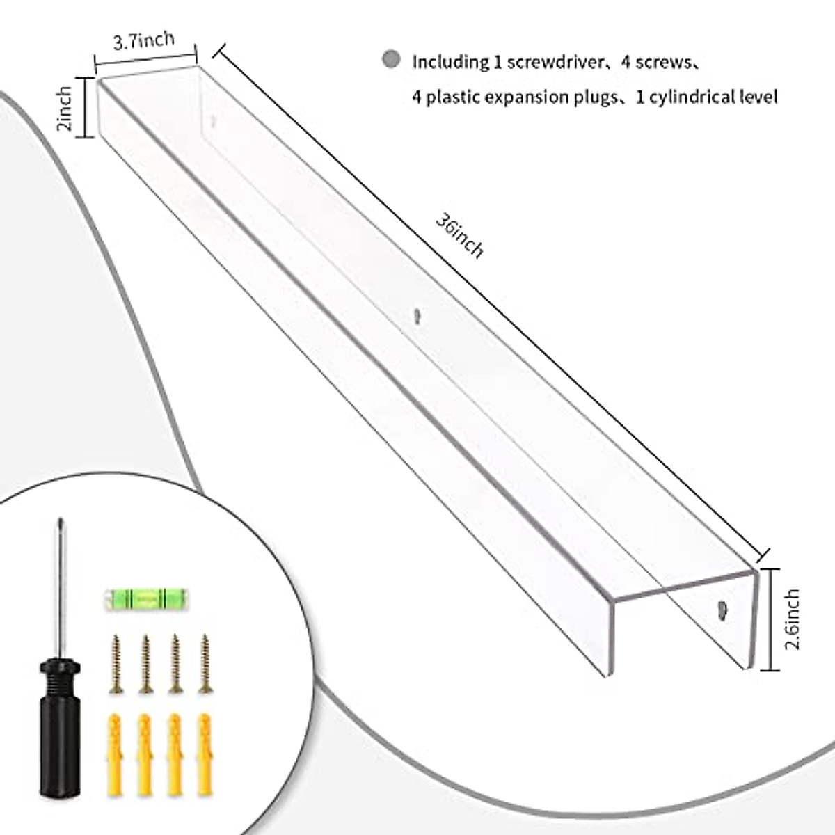 MESAILUP Acrylic Floating Wall Shelf, 2 Pack 36 Inch Invisible Storage Rack, Modern Picture Ledge Display Shelf, Wall Mounted Bookshelf for Kids Room, Clear Bathroom Organizer