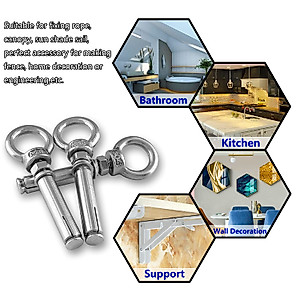 Reedny,Eyebolt Bolt Stainless Steel Wall Concrete Brick Anchor Expansion Bolts Ring Screw Eyes,Heavy Duty Anchor Fastener Eye Bolt (M8, 4 Pcs)