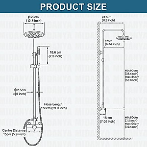 Outdoor Shower Fixture Set Matte Black SUS 304 Stainless Steel 8 Inch Rainfall Shower Head with Cylinder Handheld Spray Wall Mount Adjustable Slide Bar One Handle Shower Faucet
