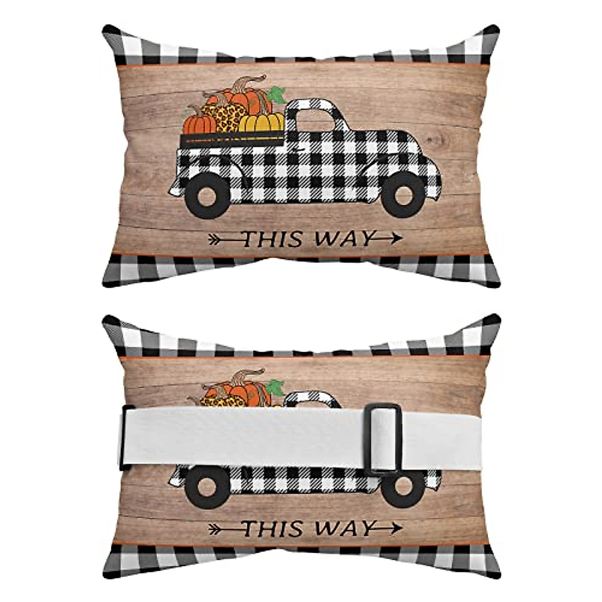 Recliner Head Pillow Ledge Loungers Chair Pillows with Insert Truck Carry Pumpkin Black Plaid Wooden Board Lumbar Pillow with Adjustable Strap Outdoor Waterproof Patio Pillows for Beach Pool, 2 PCS