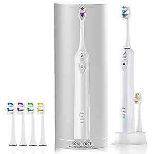 Acteh Sonic Electric Toothbrush, Rechargeable Toothbrush w/ 3 Brushing Modes, 2min. auto-Timer, 30sec. Quad-Reminder and Long-Lasting, Extended Charge Battery (White)