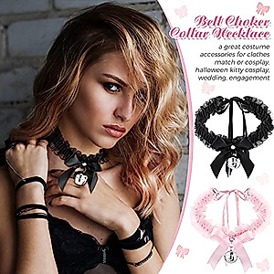 Geyoga 2 Pieces Bell Choker Collar Necklace Retro Choker Charm Lace Bell Collar Bowknot Necklace with Ribbon for Girls Women Cosplay