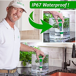 AERO-GRO Digital 5-in-1 Meter: 5 Functions: pH, TDS, EC, Salinity%, Salinity ppm, and Temp, IP67 Waterproof, Pen-Type Tester for Hydroponics, Water, Wine, Spas, Aquariums