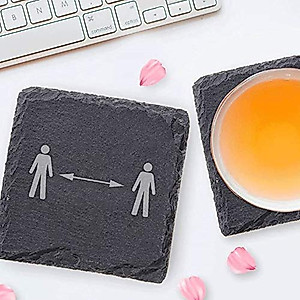 12 Pack 4 x 4 Inch Gorgeous Black Slate Stone Coasters Bulk Square Slate Stone Cup Coaster for Drink Bar Kitchen Home, Handmade Natural Rough Edge, Set of 12