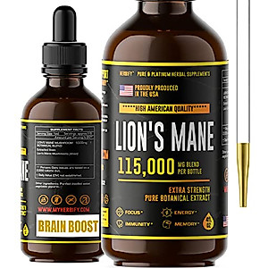 Lions Mane - Lions Mane Mushroom Supplement- Lions Mane Tincture - Natural Immune Support - Lions Mane Tincture for Memory, Focus & Clarity - Daily Mushroom Supplement - Vegan, Organic - 4 Fl oz