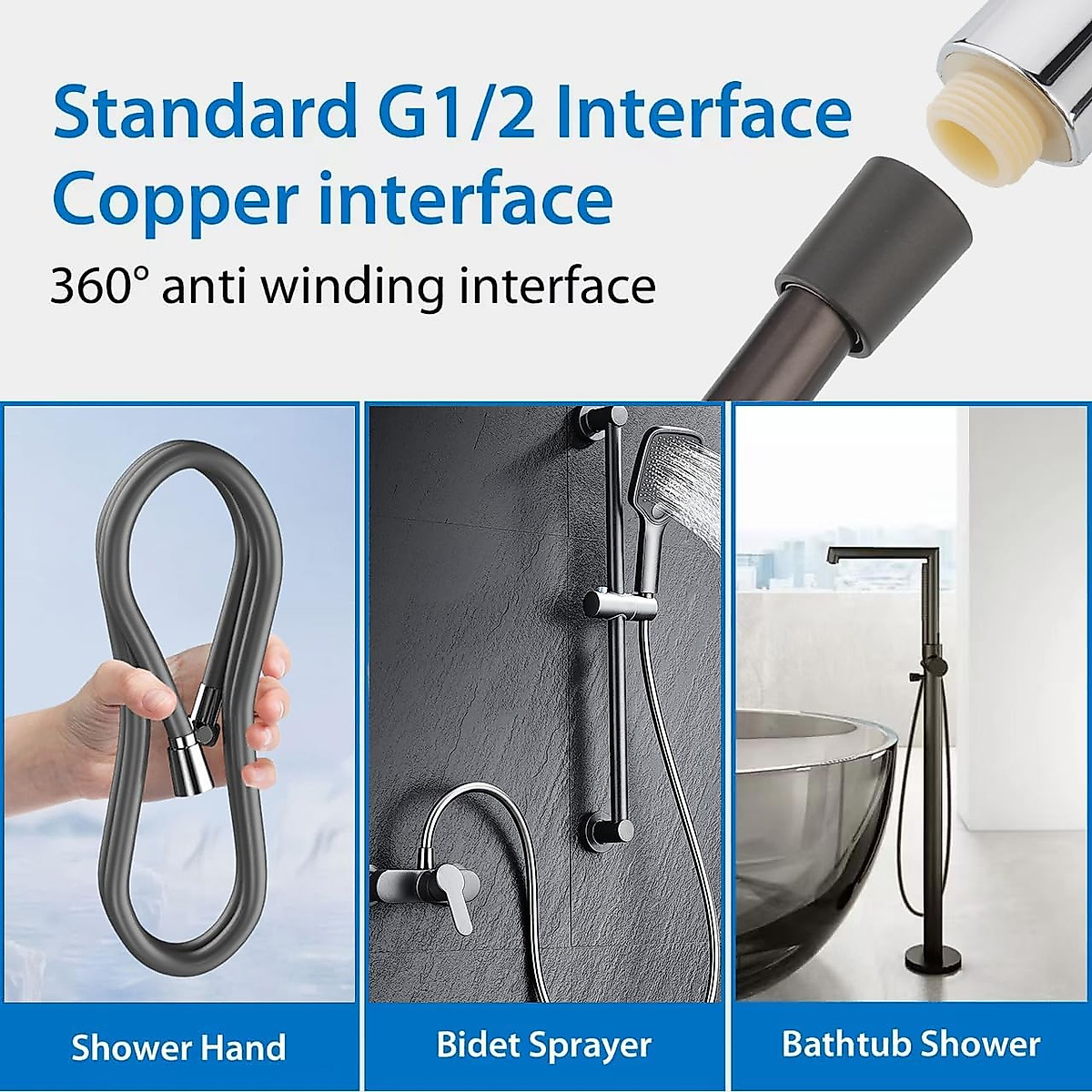 79 Inches PVC Shower Hose Black Rv Shower Head Hose Used In Showerheads Spray Bidet Toilet Flexible Bathroom Shower Hose Replacement Slip On Shower Hose Attachment(79 Inches, Black-Silicone)