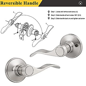 Probrico Wave Passage Door Lever Satin Nickel Keyless Handle for Hall and Closet, Interior Non-Locking Leverset